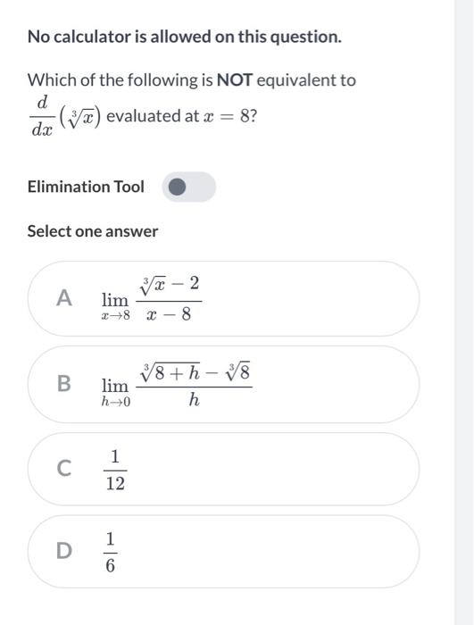 Solved No calculator is allowed on this question. Which of | Chegg.com