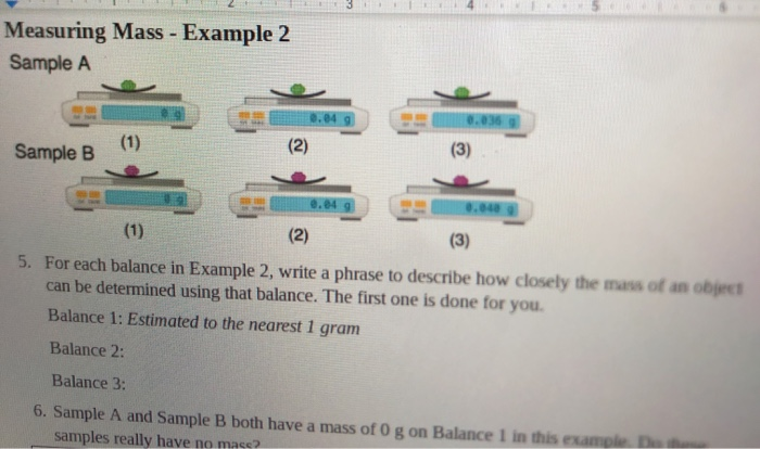 Solved Measuring Mass - Example 2 Sample A 0.049 (1) Sample | Chegg.com