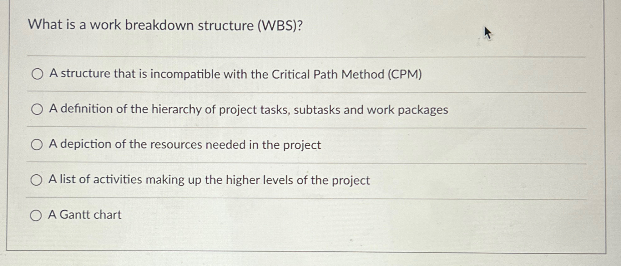Solved What is a work breakdown structure (WBS)?q,A | Chegg.com