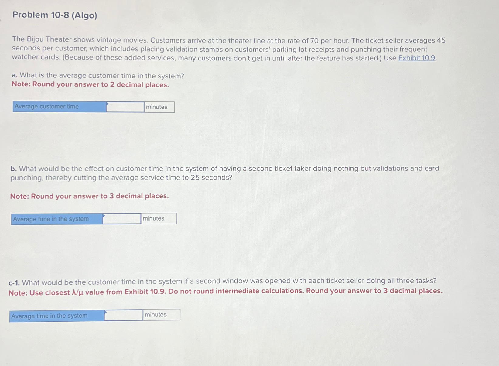 Solved Problem 10-8 (Algo)The Bijou Theater shows vintage | Chegg.com