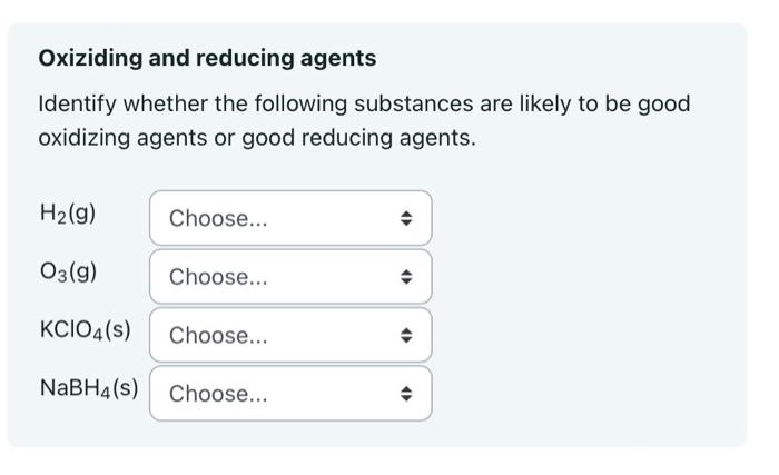Solved Oxiziding and reducing agents Identify whether the | Chegg.com