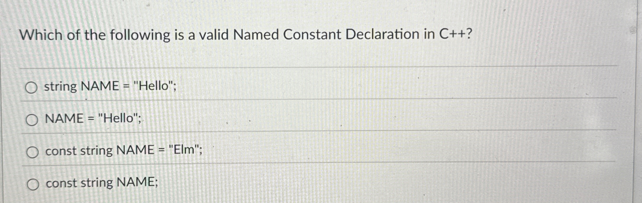 Solved Which of the following is a valid Named Constant | Chegg.com