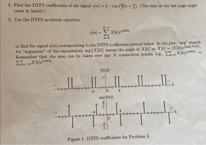 Solved 4. Find the DTFS coefficients of the signal | Chegg.com