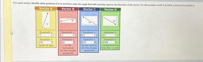Solved For each vector, identify what quadrant it is in and | Chegg.com