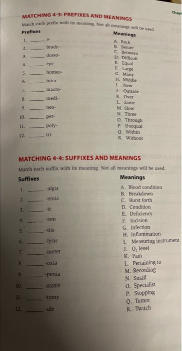 Solved MATCHING 4-2: WORD ROOTS AND MEANINGS Match each word | Chegg.com