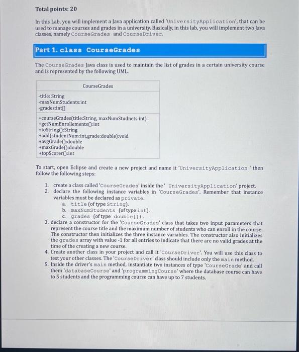 Solved -title: String -maxNumStudents int -grades:into | Chegg.com