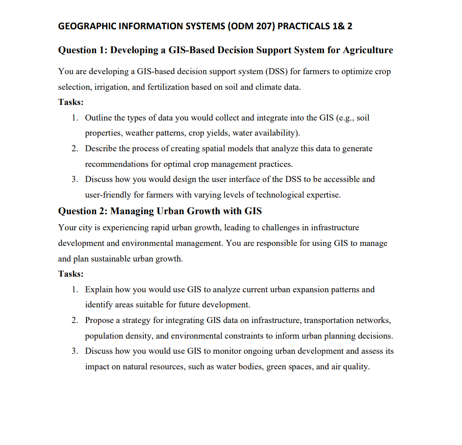 Solved GEOGRAPHIC INFORMATION SYSTEMS (ODM 207) ﻿PRACTICALS | Chegg.com