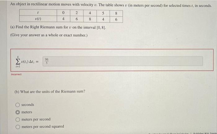 Solved An Object In Rectilinear Motion Moves With Velocity