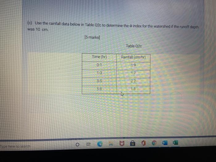 Solved (c) Use the rainfall data below in Table Q2c to | Chegg.com