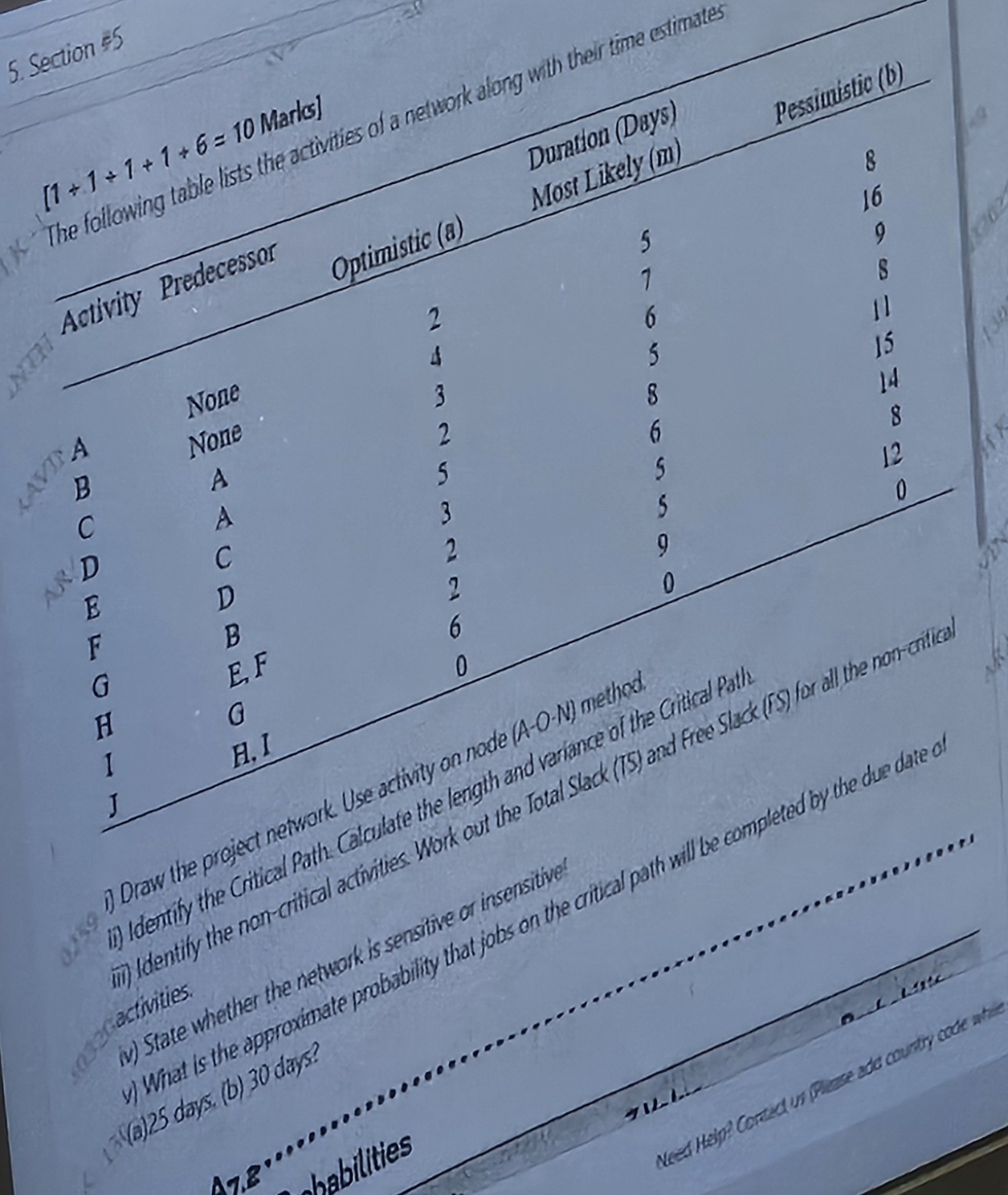 Solved The following table list the activities of a network | Chegg.com