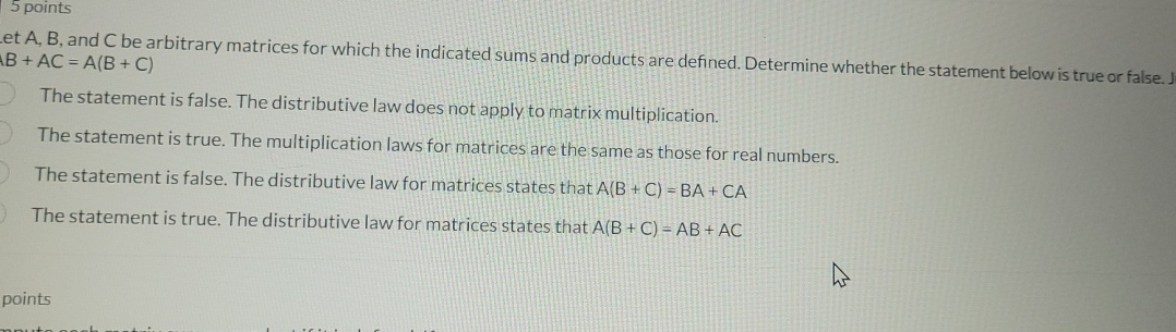 Solved 5 ﻿pointset A,B, ﻿and C ﻿be arbitrary matrices for | Chegg.com