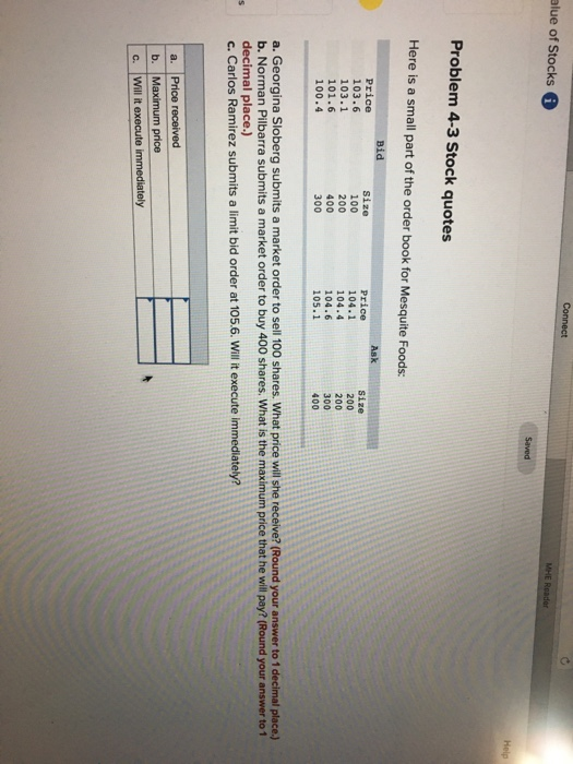 Solved Connect alue of Stocks MHE Reader Saved Help Problem | Chegg.com