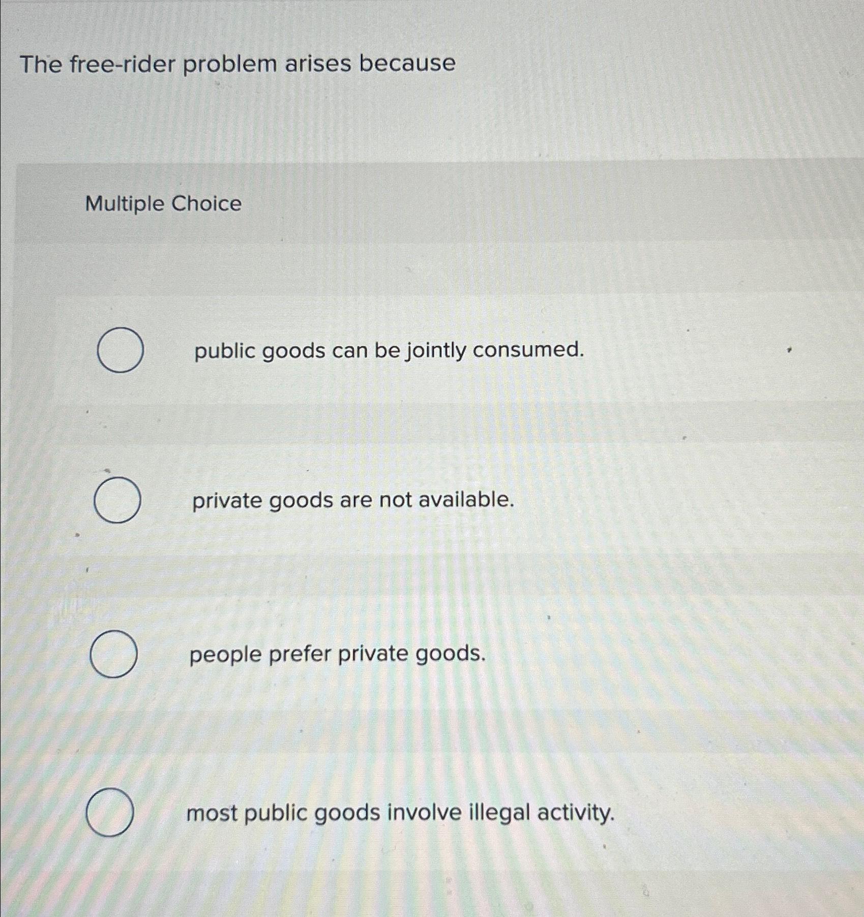 Solved The free-rider problem arises becauseMultiple | Chegg.com