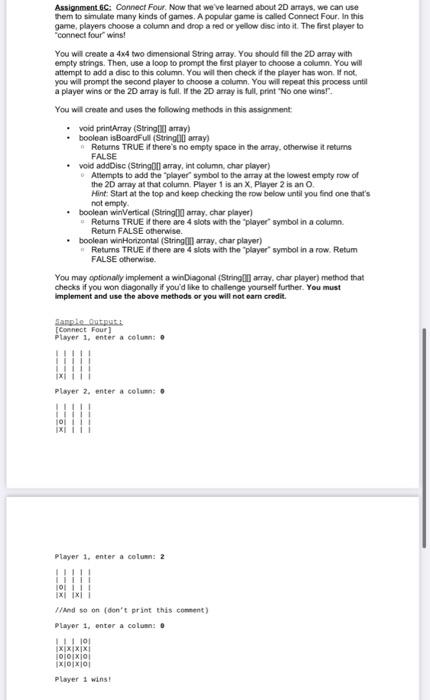 Solved Assignment 6C: Connect Four. Now that we ve leastned | Chegg.com