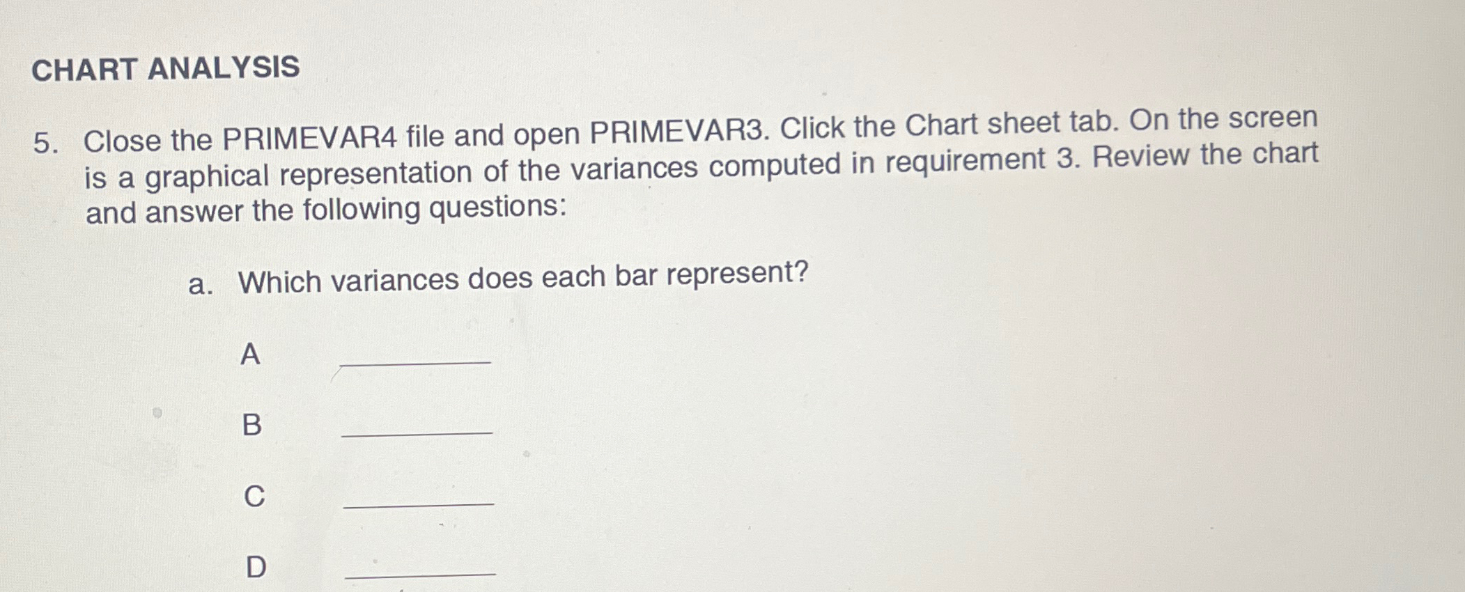 Solved CHART ANALYSIS5. ﻿Close the PRIMEVAR4 ﻿file and open | Chegg.com