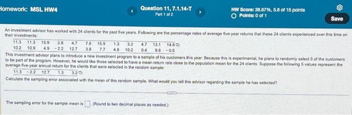 Solved Homework: MSL HW4 Question 11, 7.1.14-T Part 1 of 2 | Chegg.com