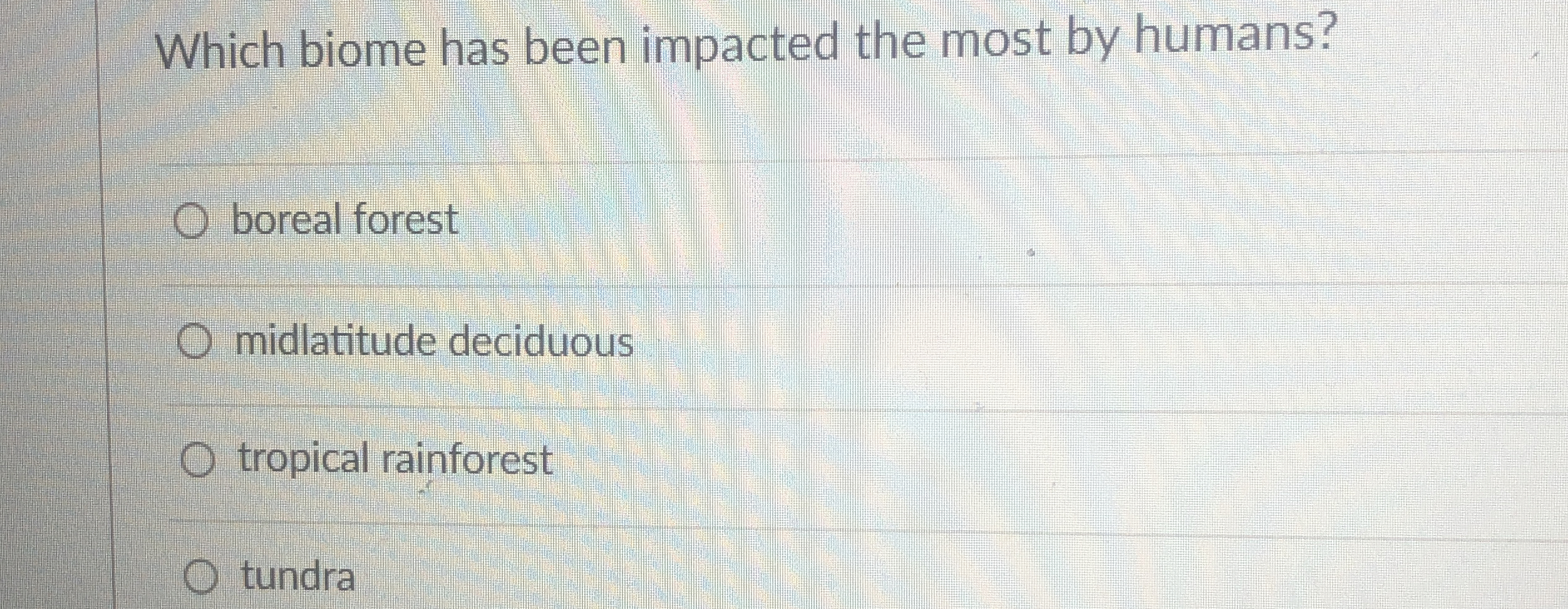 Solved Which biome has been impacted the most by | Chegg.com