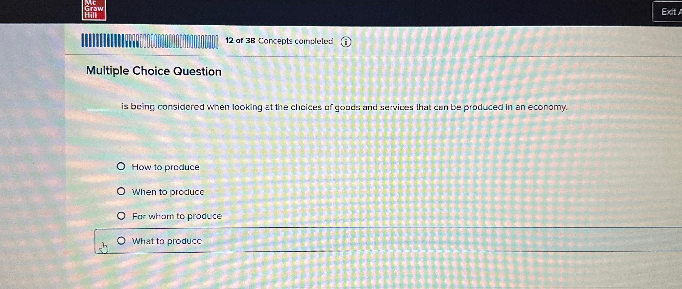 Solved MeGrawHiliExit A12 ﻿of 38 ﻿Concepts completed | Chegg.com