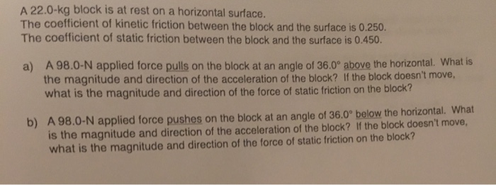 Solved A 22.0-kg block is at rest on a horizontal surface. | Chegg.com