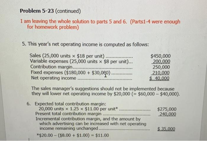 Solved Problem 5-23 (60 minutes) +1. The CM ratio is : Sales | Chegg.com