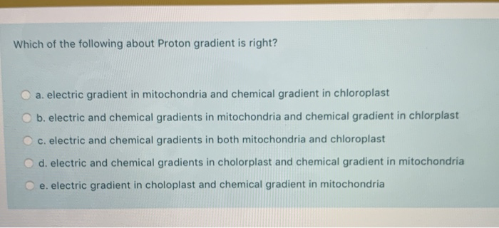 Solved Which of the following about Proton gradient is | Chegg.com