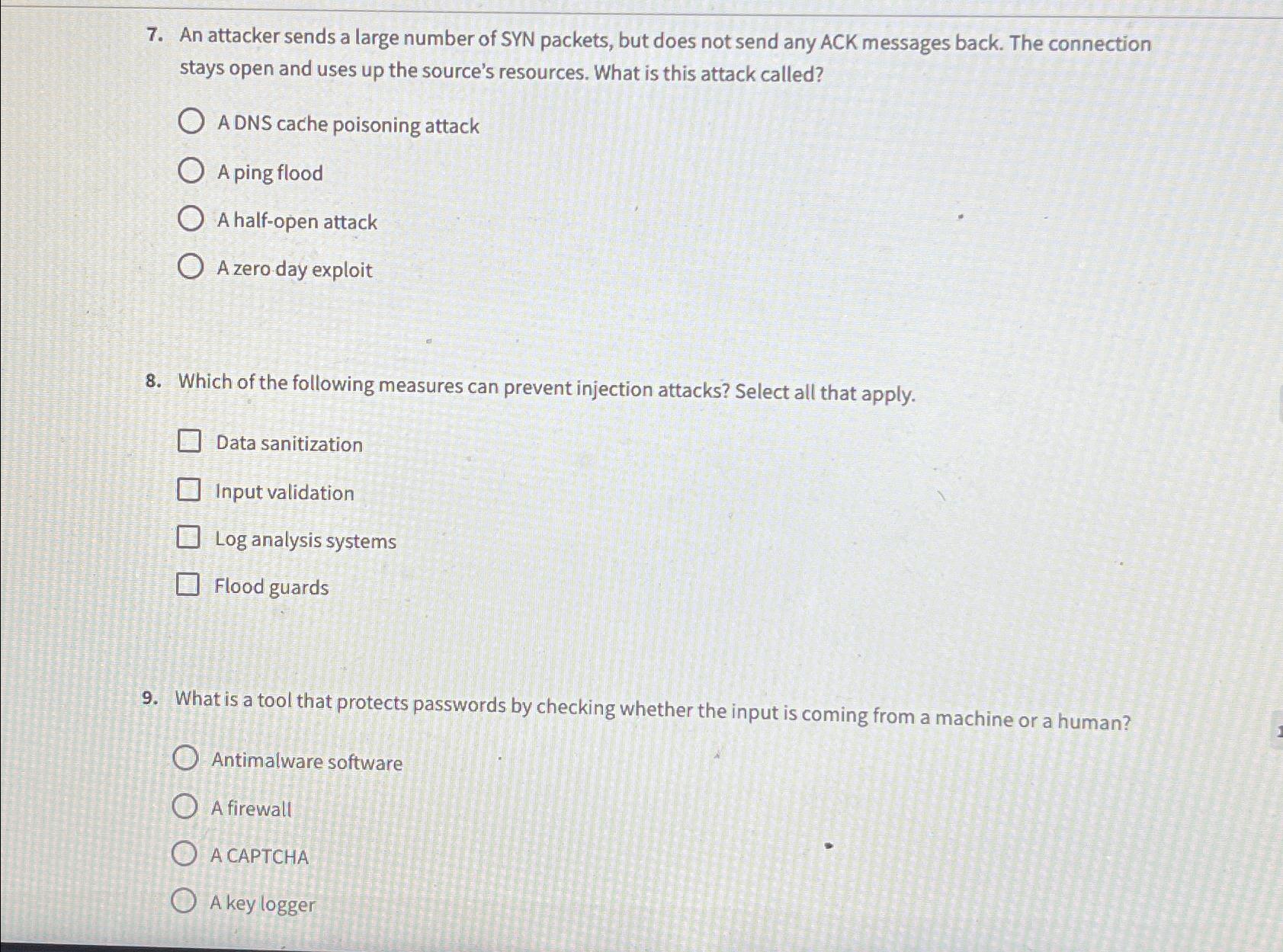Solved An attacker sends a large number of SYN packets, but | Chegg.com
