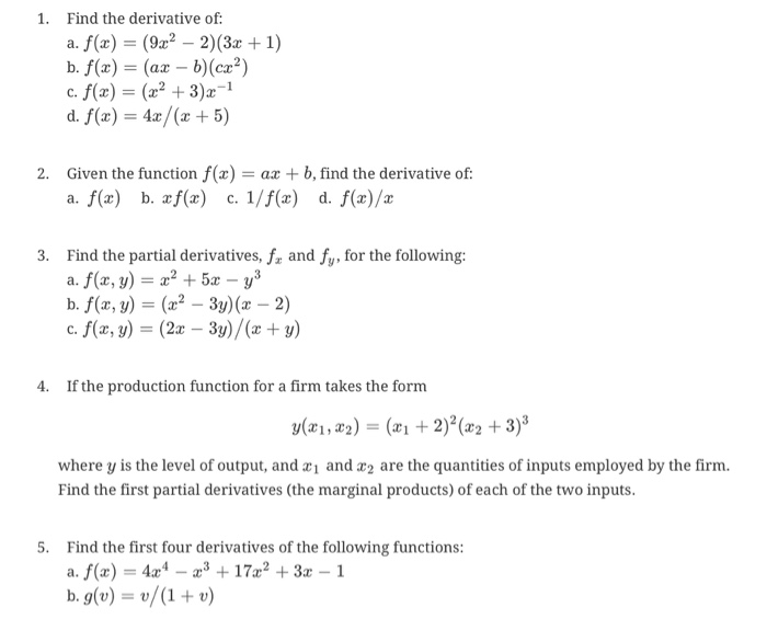 Solved 1. Find the derivative of: a. f(x) = (9x2 – 2)(3x + | Chegg.com