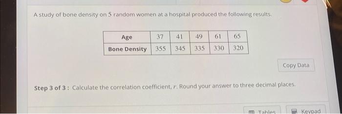 Solved A study of bone density on 5 random women at a | Chegg.com