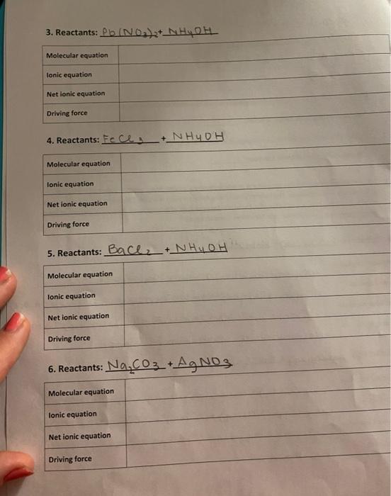 Solved 3. Reactants: Pb(NO2)2+ NHOH Molecular equation Ionic | Chegg.com