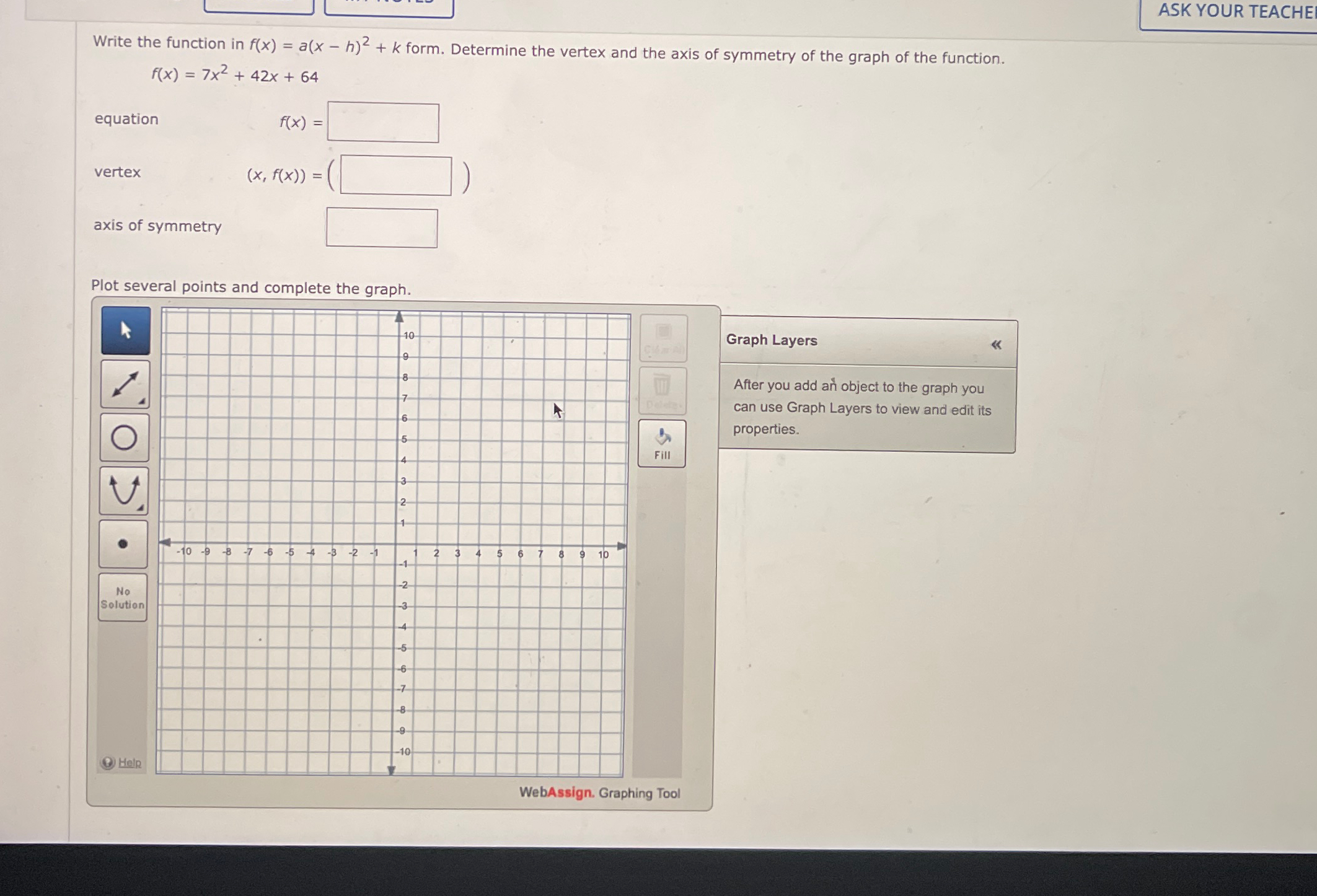 Solved ASK YOUR TEACHEWrite the function in f(x)=a(x-h)2+k | Chegg.com | Chegg.com