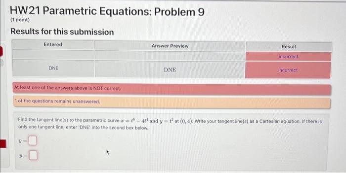 Solved HW21 Parametric Equations: Problem 9 (1 point) | Chegg.com