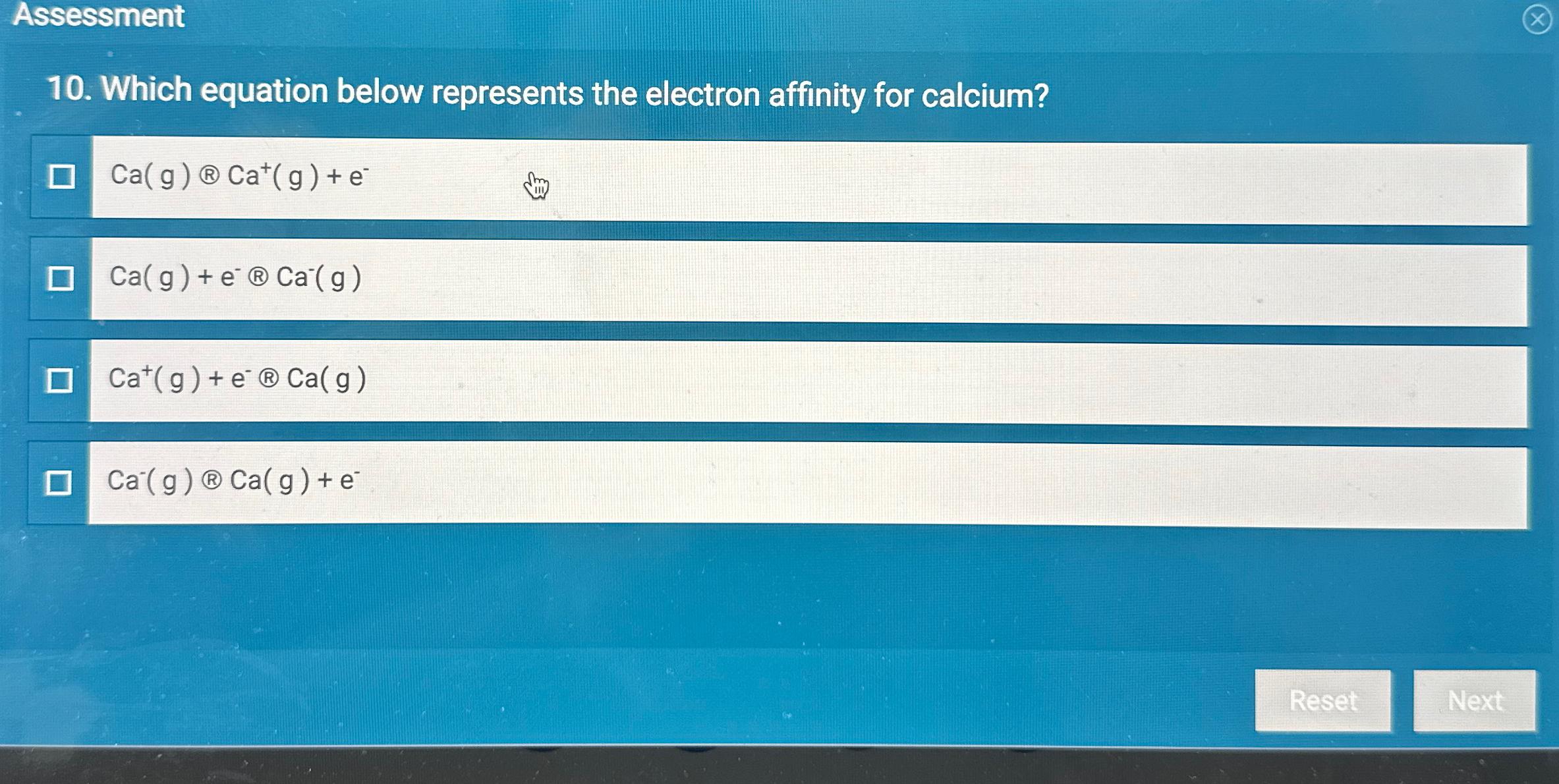 Solved Assessment10. ﻿Which equation below represents the | Chegg.com