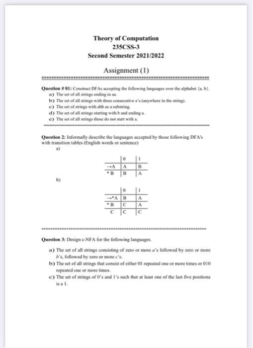 Solved need it computing theoryQuestion # 01: Construct DFAs | Chegg.com