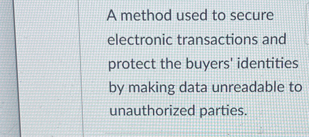 Solved A method used to secure electronic transactions and | Chegg.com