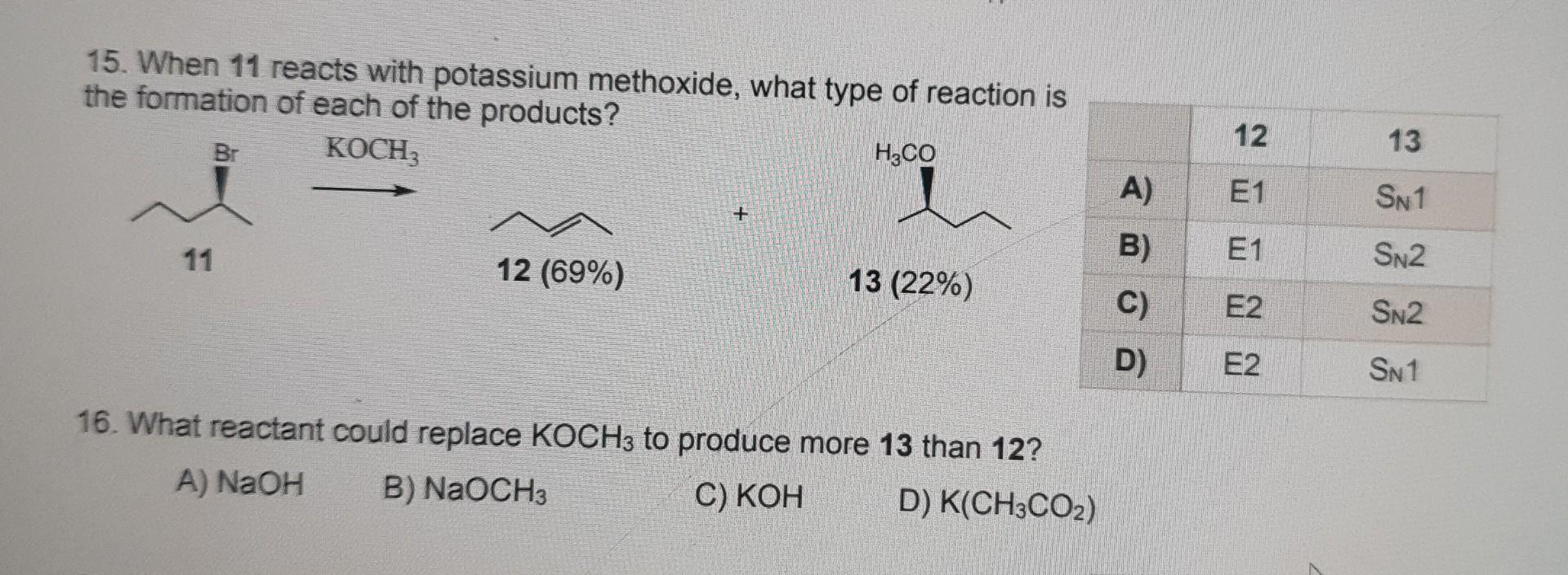 Solved 15. When 11 reacts with potassium methoxide, what | Chegg.com
