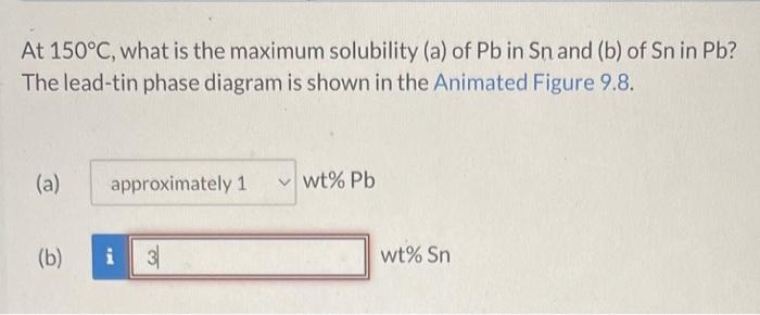 Solved At 150∘C, what is the maximum solubility (a) of Pb in | Chegg.com