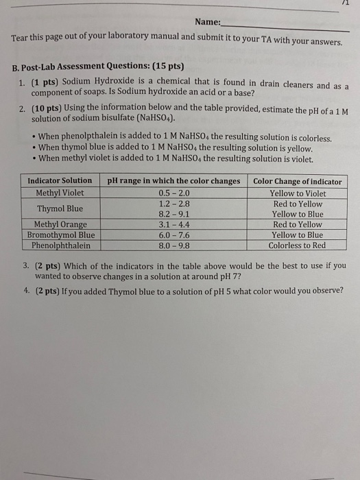 Solved Name: Tear this page out of your laboratory manual | Chegg.com
