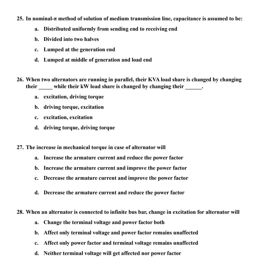 Solved 25. In nominal- π method of solution of medium | Chegg.com