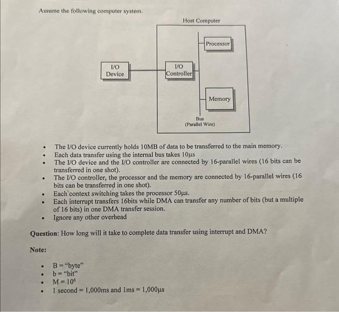Solved Assume the followine computer svstem. - The LO device | Chegg.com