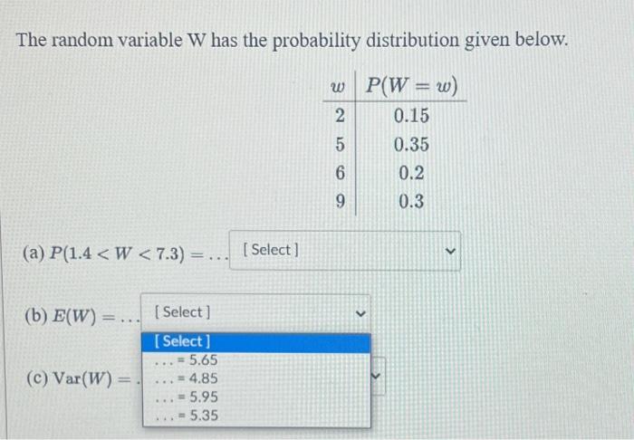 Solved The random variable W has the probability | Chegg.com