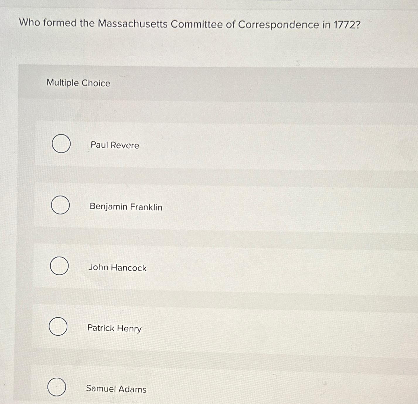 Solved Who formed the Massachusetts Committee of | Chegg.com