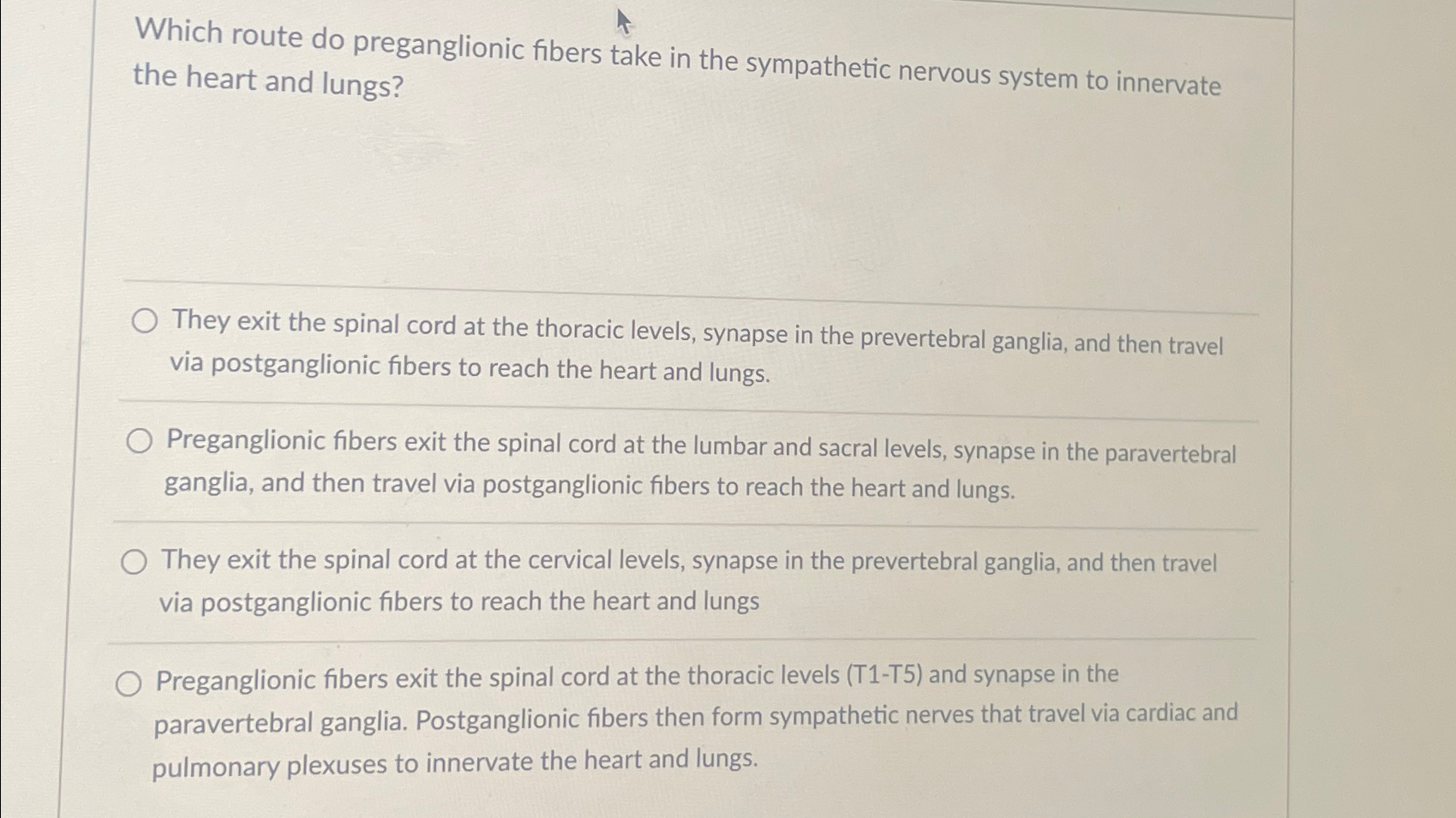 Solved Which route do preganglionic fibers take in the | Chegg.com