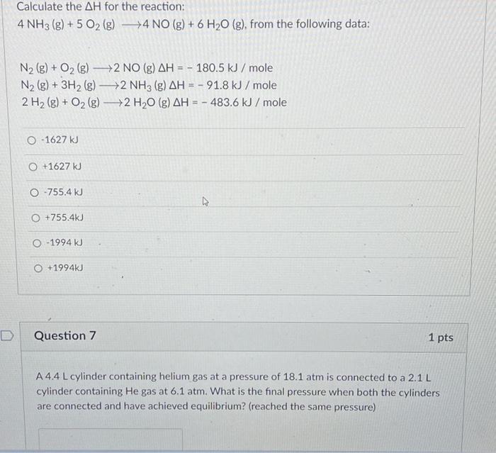 Solved Calculate the ΔH for the reaction: 4NH3( g)+5O2( | Chegg.com