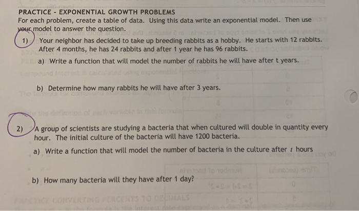 Solved PRACTICE - EXPONENTIAL GROWTH PROBLEMS For each | Chegg.com