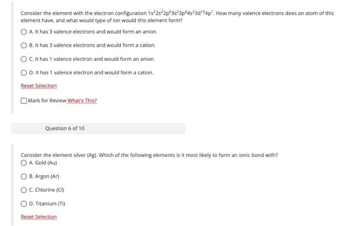 Solved Consider the element with the electron configuration | Chegg.com