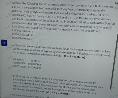 Solved Consider the following pseudo assembly code for | Chegg.com