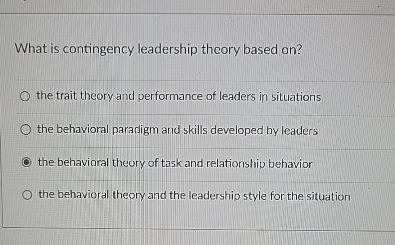 Solved What is contingency leadership theory based on?the | Chegg.com