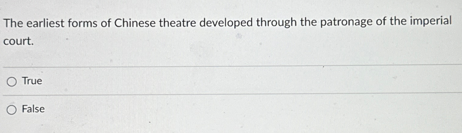Solved The earliest forms of Chinese theatre developed | Chegg.com
