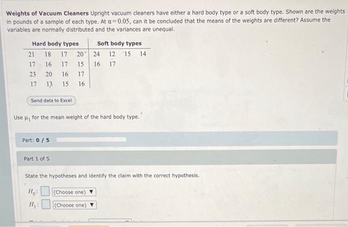 Weights of Vacuum Cleaners Upright vacuum cleaners | Chegg.com