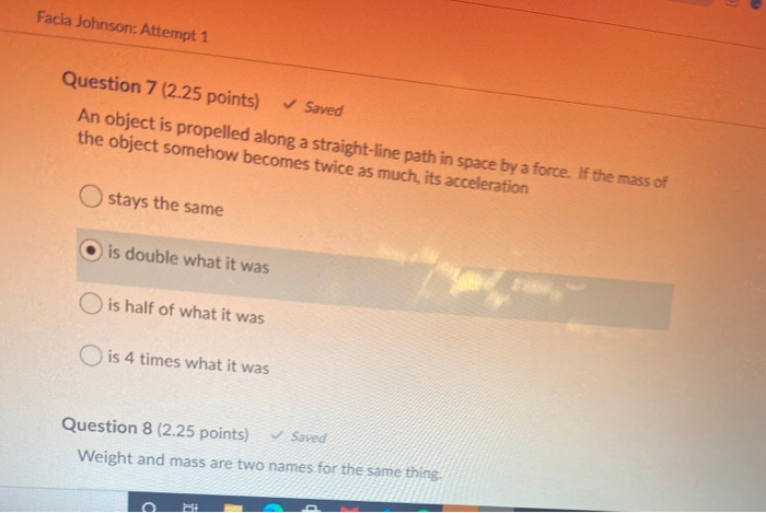 Solved Question 1 (2.25 points) Saved A falling object | Chegg.com